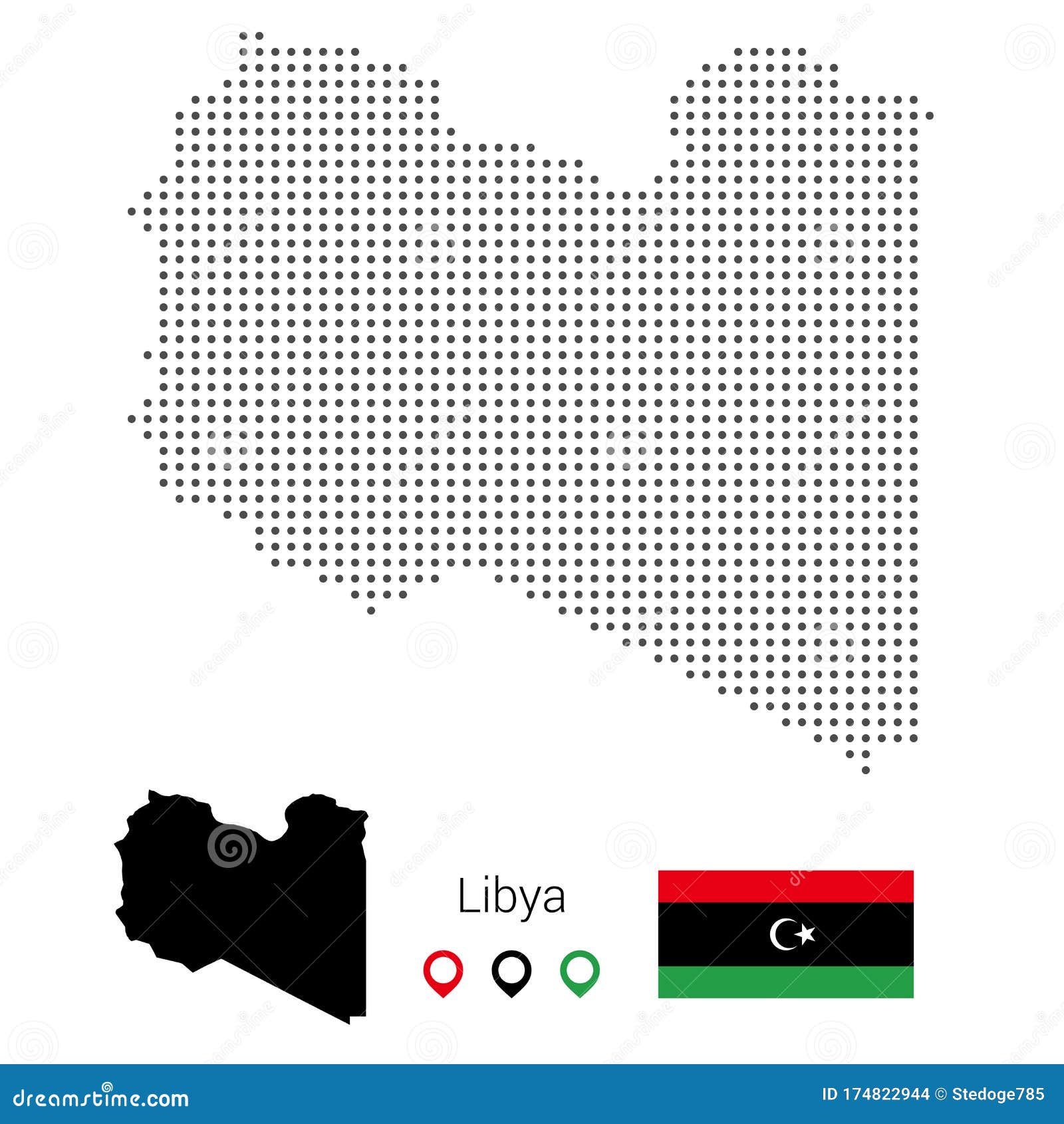 Map of Libya Vector Dotted, with Flag and Pin Stock Illustration ...