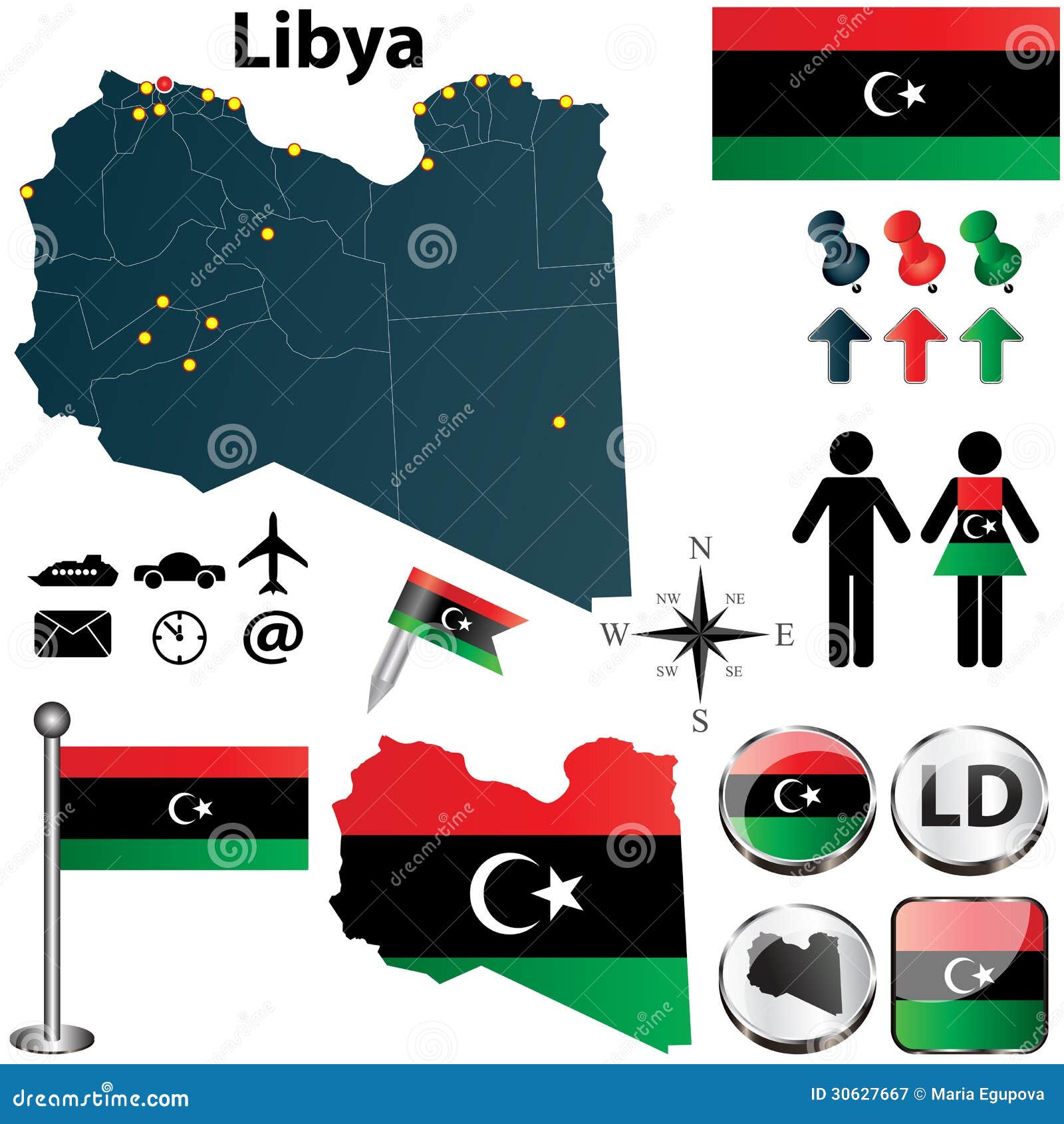Map of Libya stock vector. Illustration of flag, silhouette - 30627667