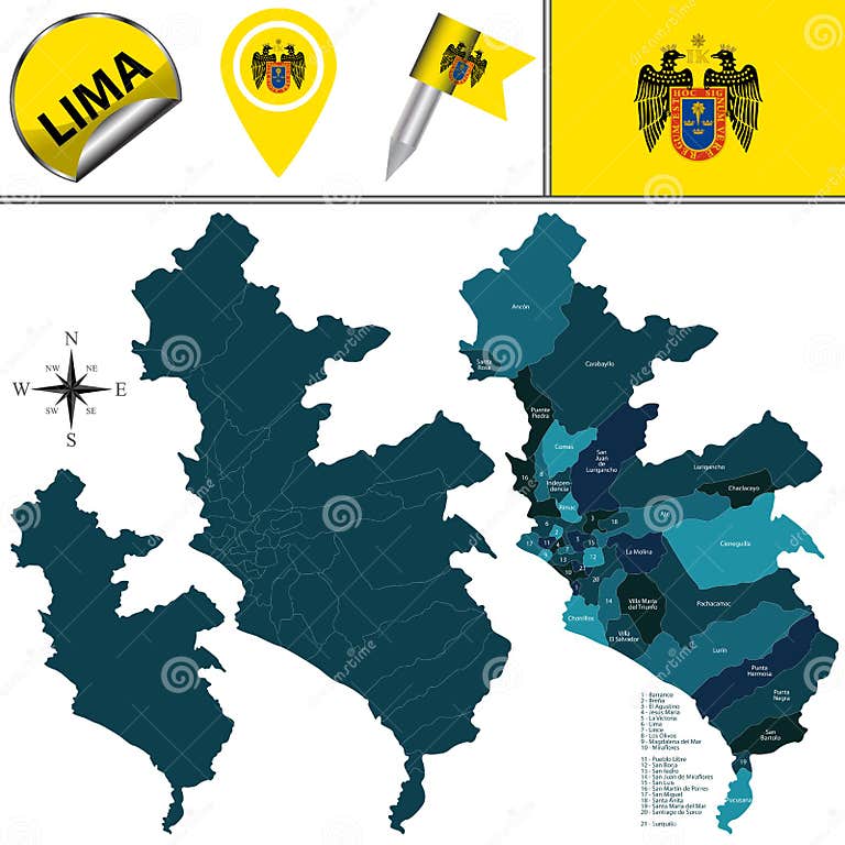 Map of Lima with Districts stock vector. Illustration of peruvian ...