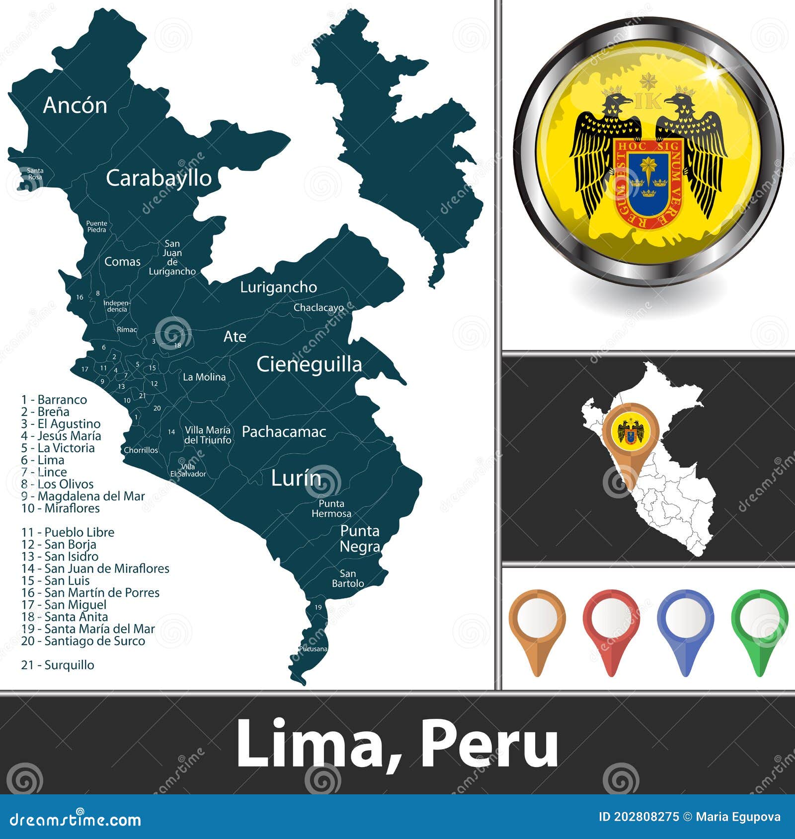 Map of Lima, Peru stock vector. Illustration of areas - 202808275