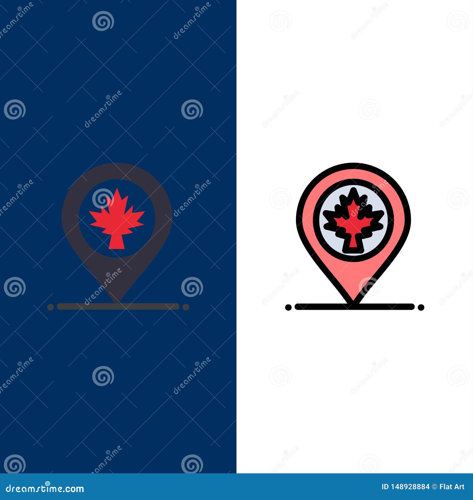Map, Location, Canada, Leaf Icons. Flat and Line Filled Icon Set Vector ...
