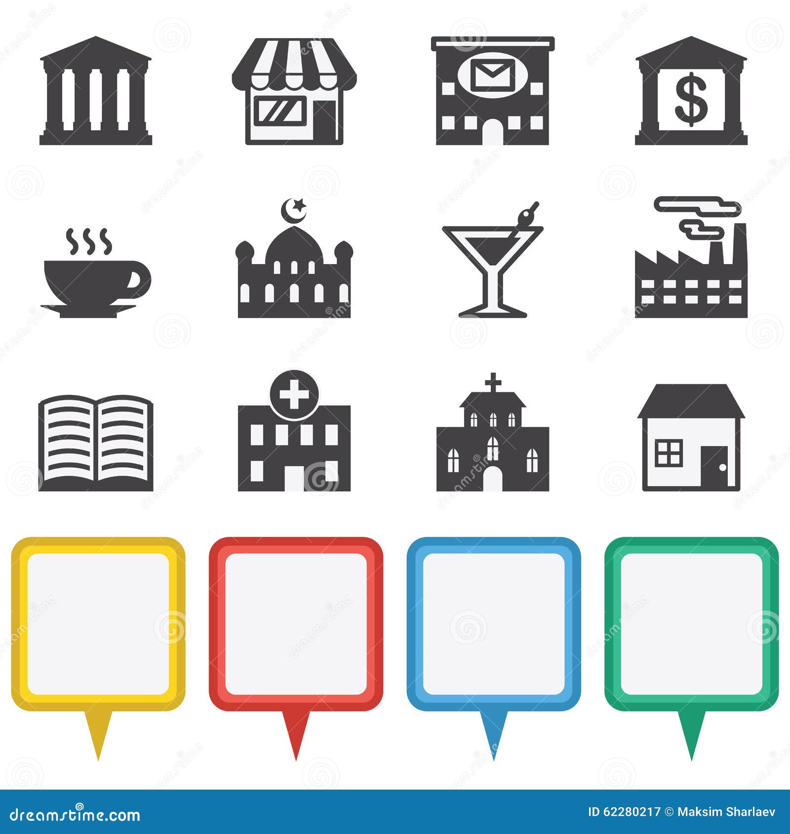 Map and Location Icons set stock vector. Illustration of location ...