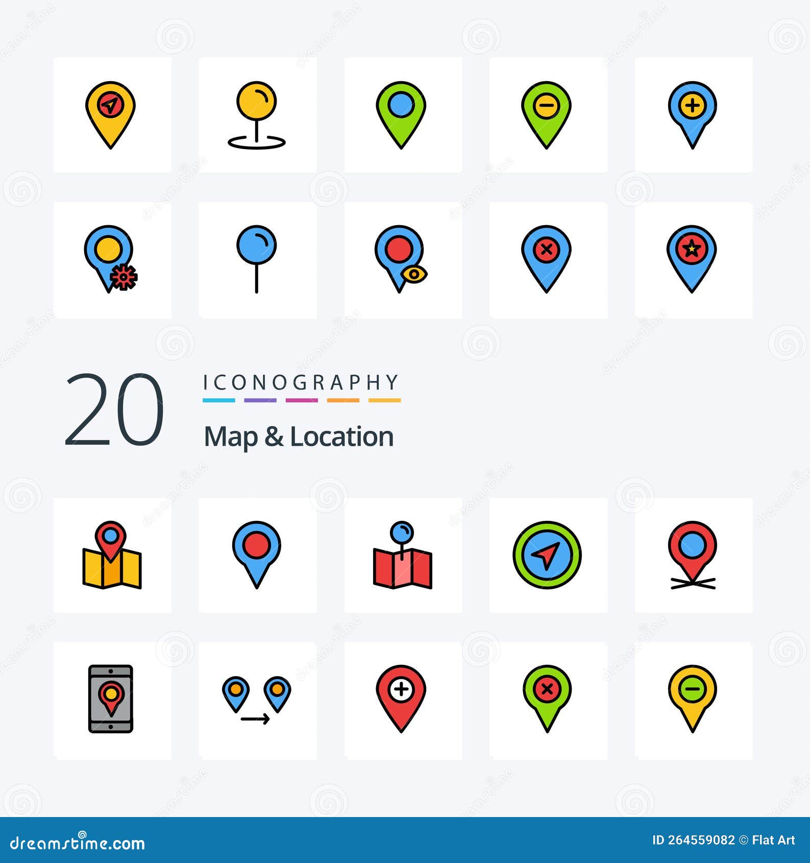 20 Map Location Line Filled Color Icon Pack Like Location Pin Location ...