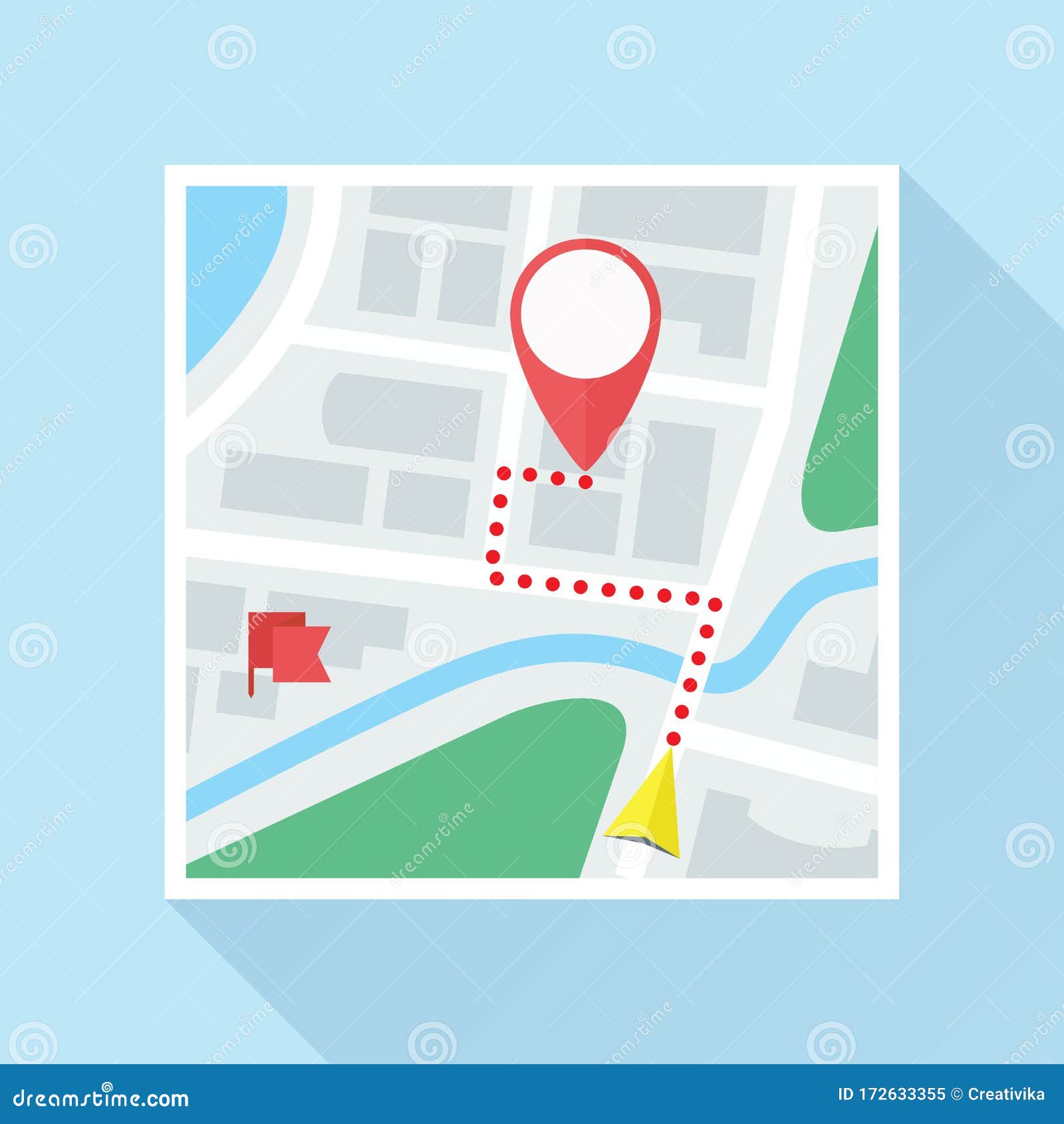 Map with Location Mark and Route Flat Icon Stock Vector - Illustration ...