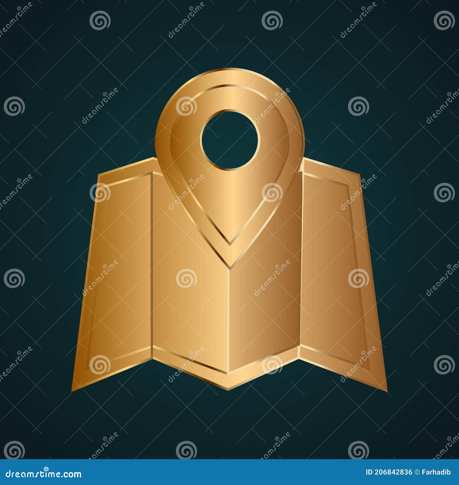 Map Location Pin Pointer Icon Vector Logo. Gold Metal with Dark ...