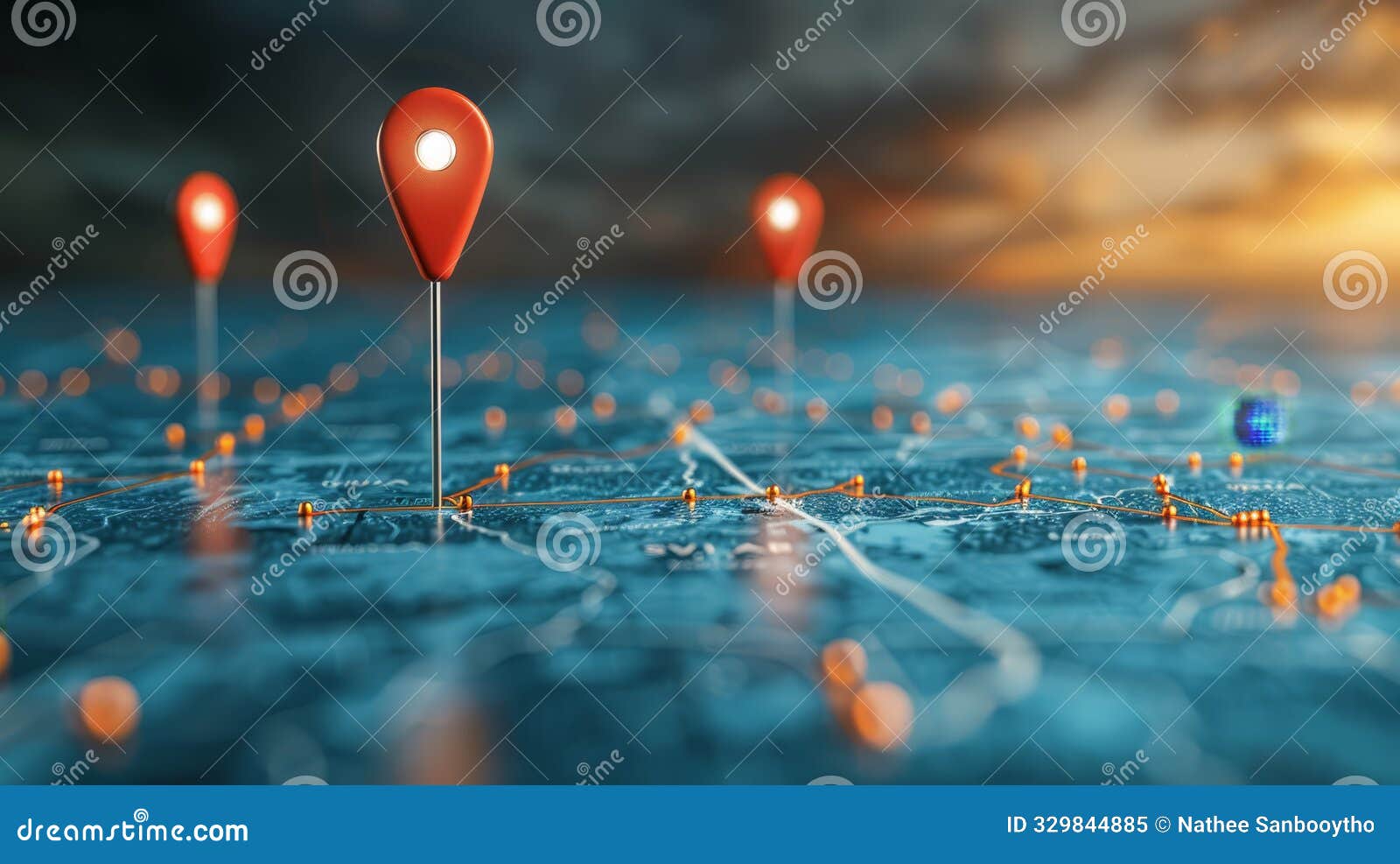 Map with Location Pins and Connected Routes Stock Illustration ...