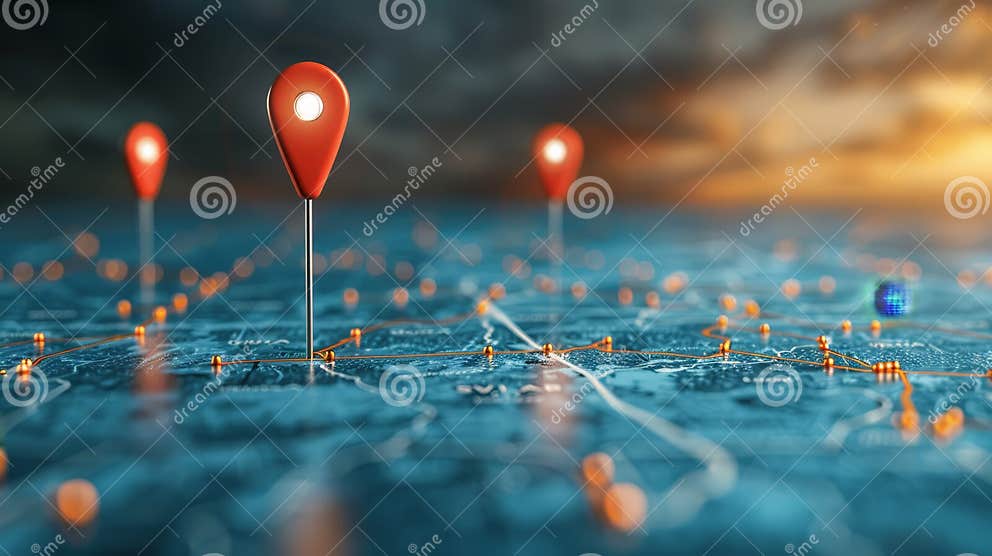 Map with Location Pins and Connected Routes Stock Illustration ...