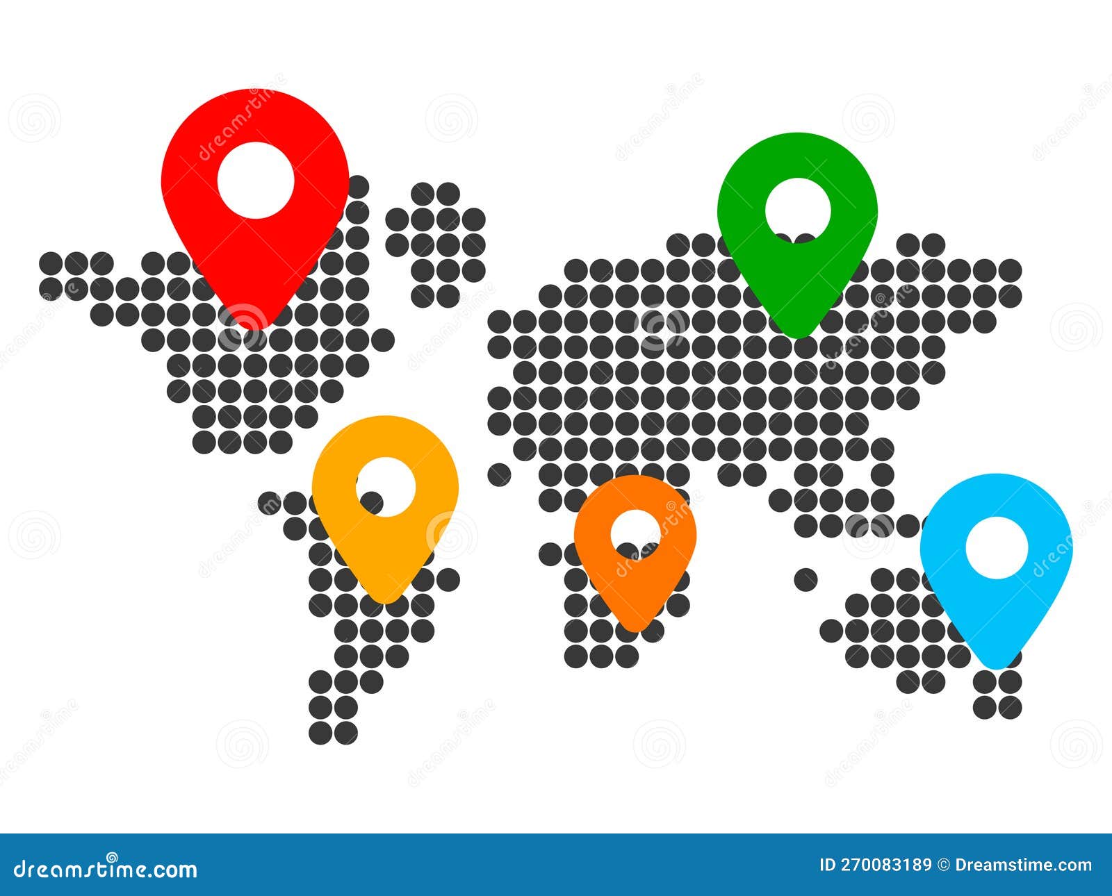 Map with Location Pointers, Continents with Geotag. Connection and ...