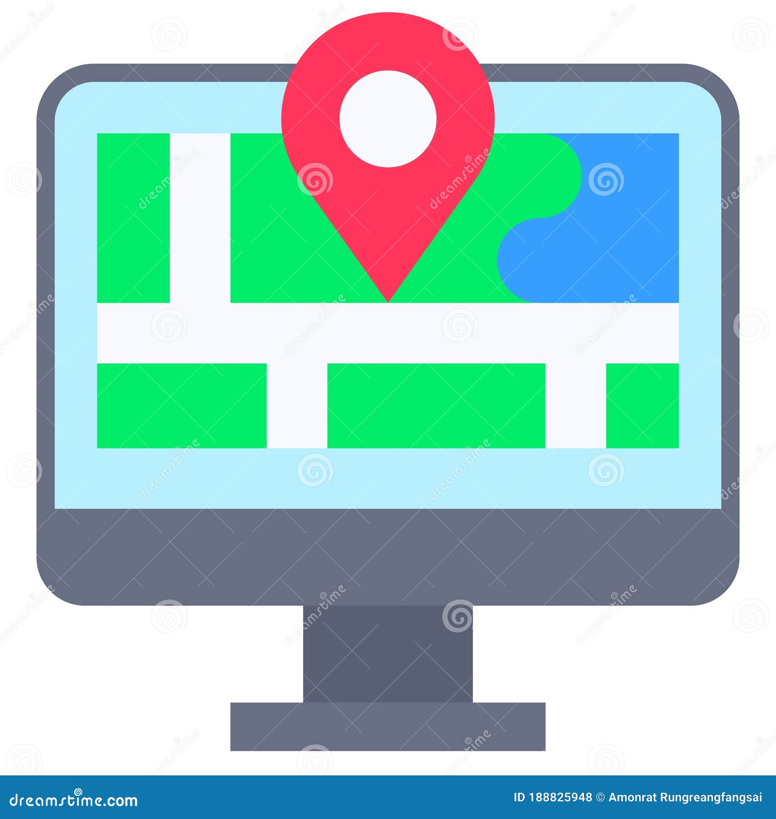 Map and Location, Telecommuting or Remote Work Icon Stock Vector ...