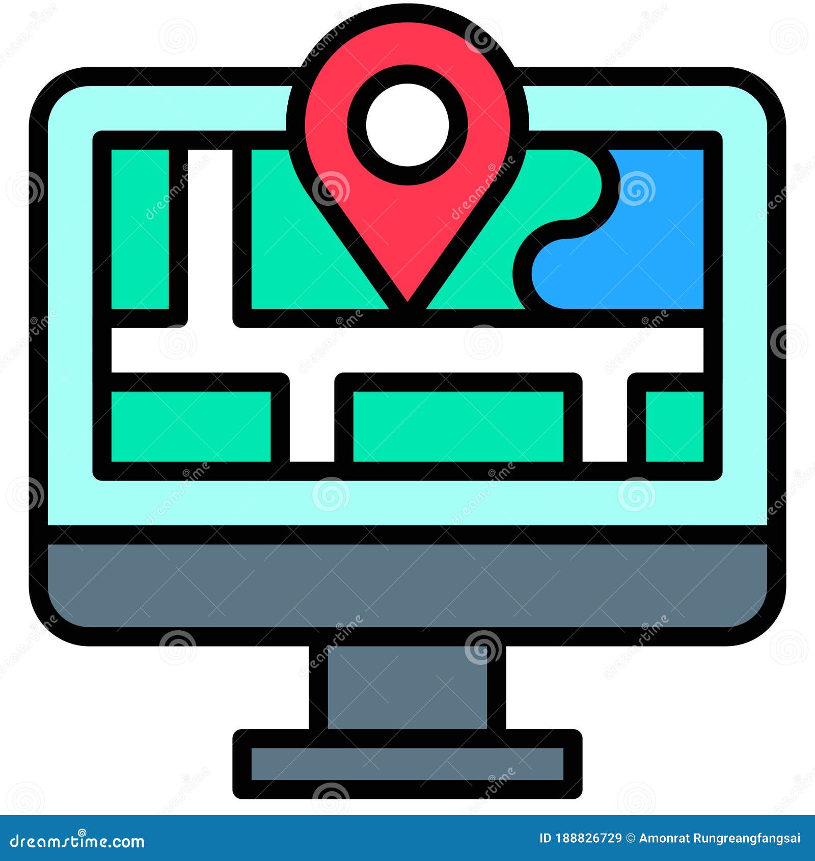 Map and Location, Telecommuting or Remote Work Icon Stock Vector ...