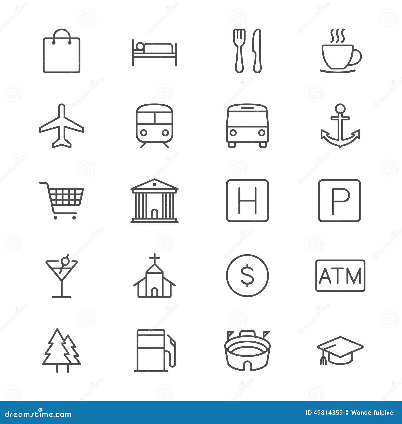 Map and Location Thin Icons Stock Vector - Illustration of food, church ...