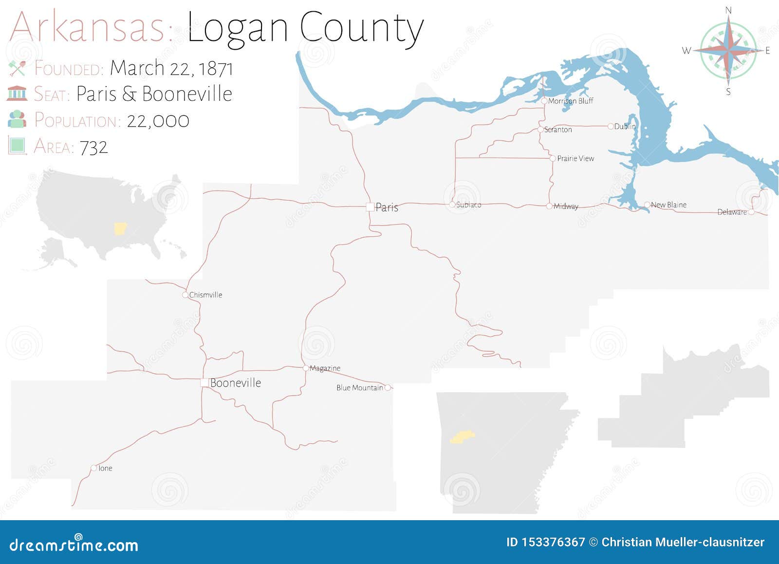 Map Of Logan County In Nebraska State On White Background. Single ...