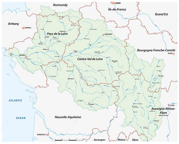 Map of the Loire River System, France Stock Illustration - Illustration ...