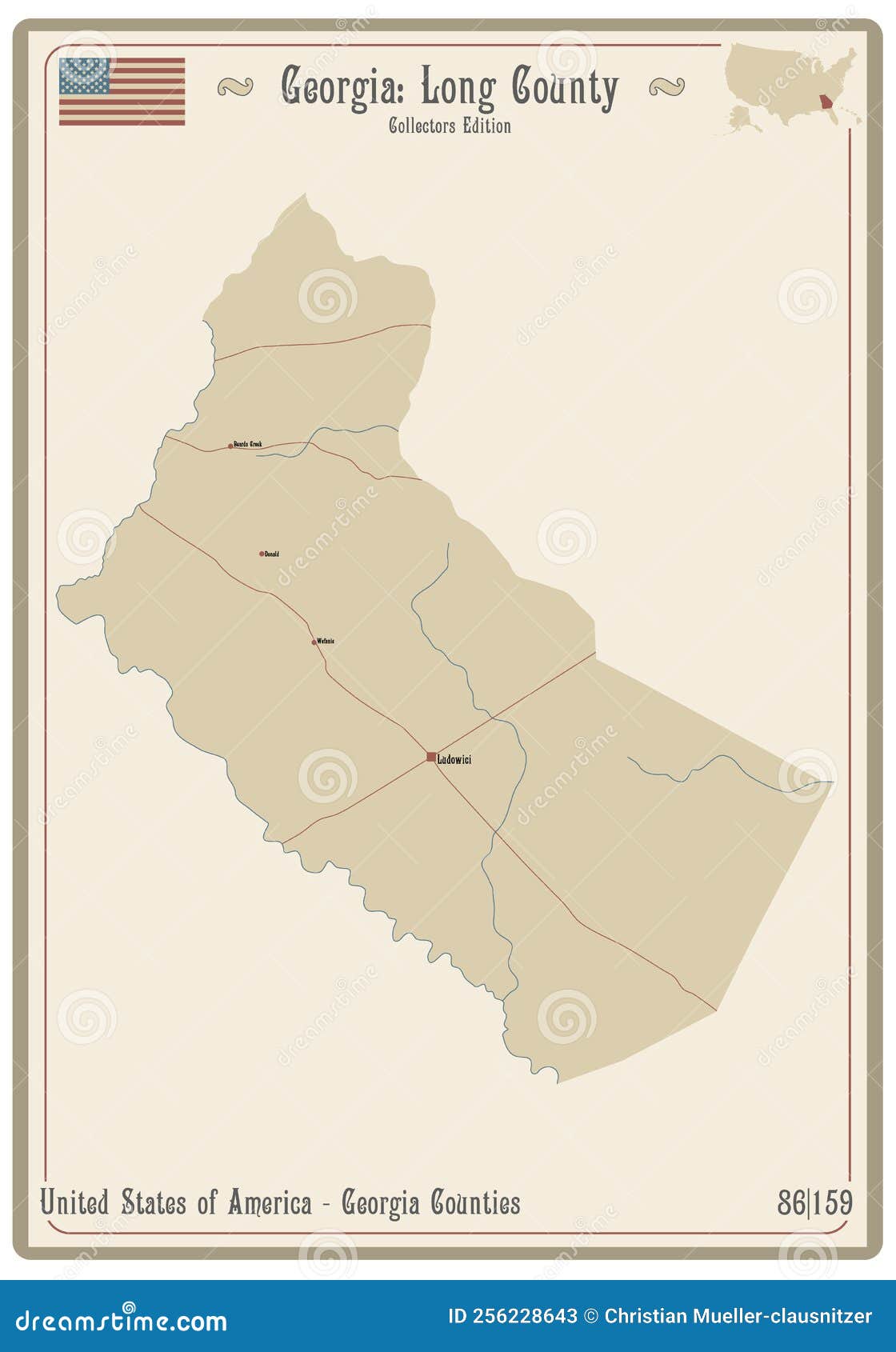 Map of Long County in Georgia Stock Vector - Illustration of sign ...