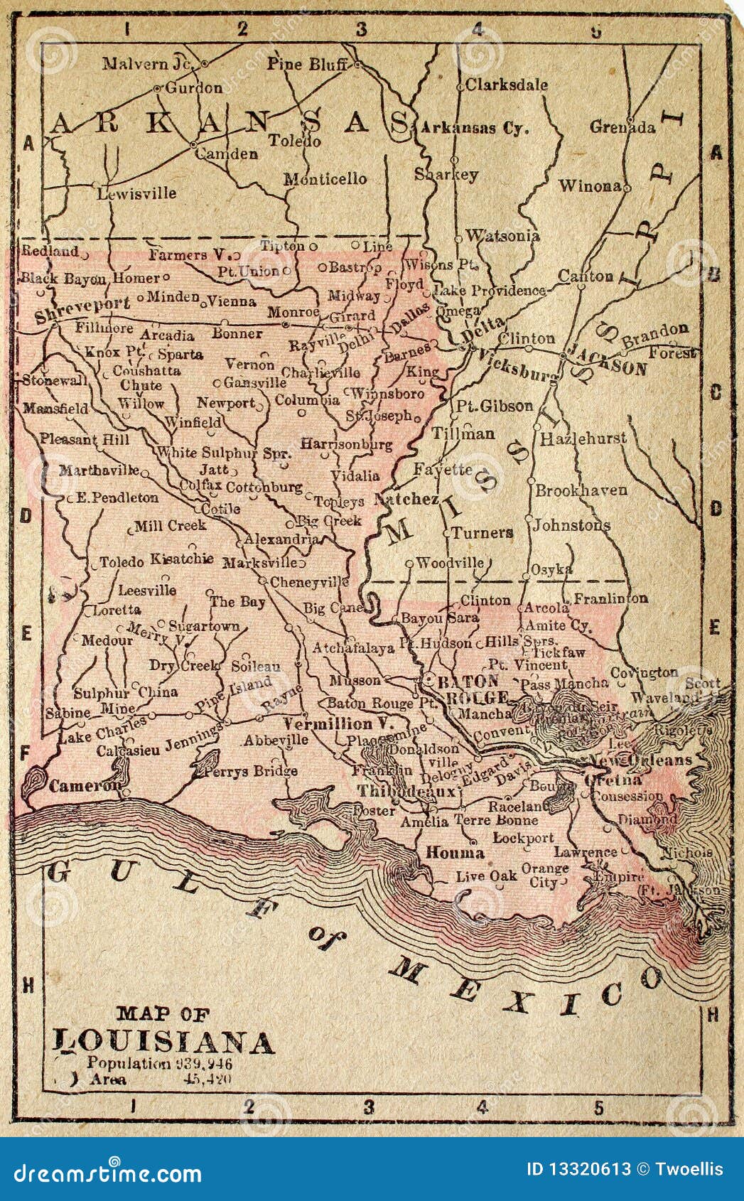 Map of Louisiana stock illustration. Illustration of border - 13320613