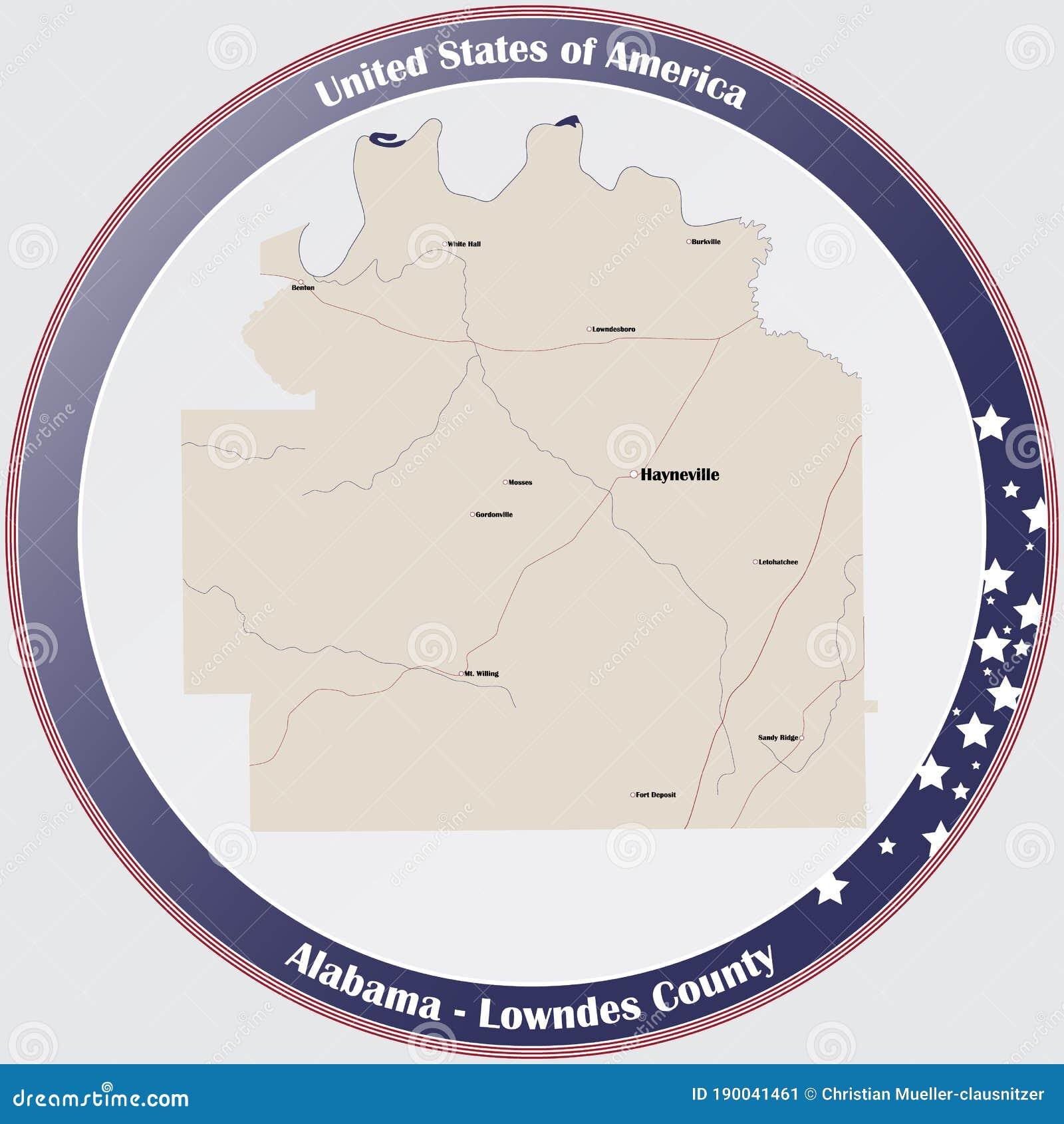 Alabama: Lowndes County Map Cartoon Vector | CartoonDealer.com #92538195
