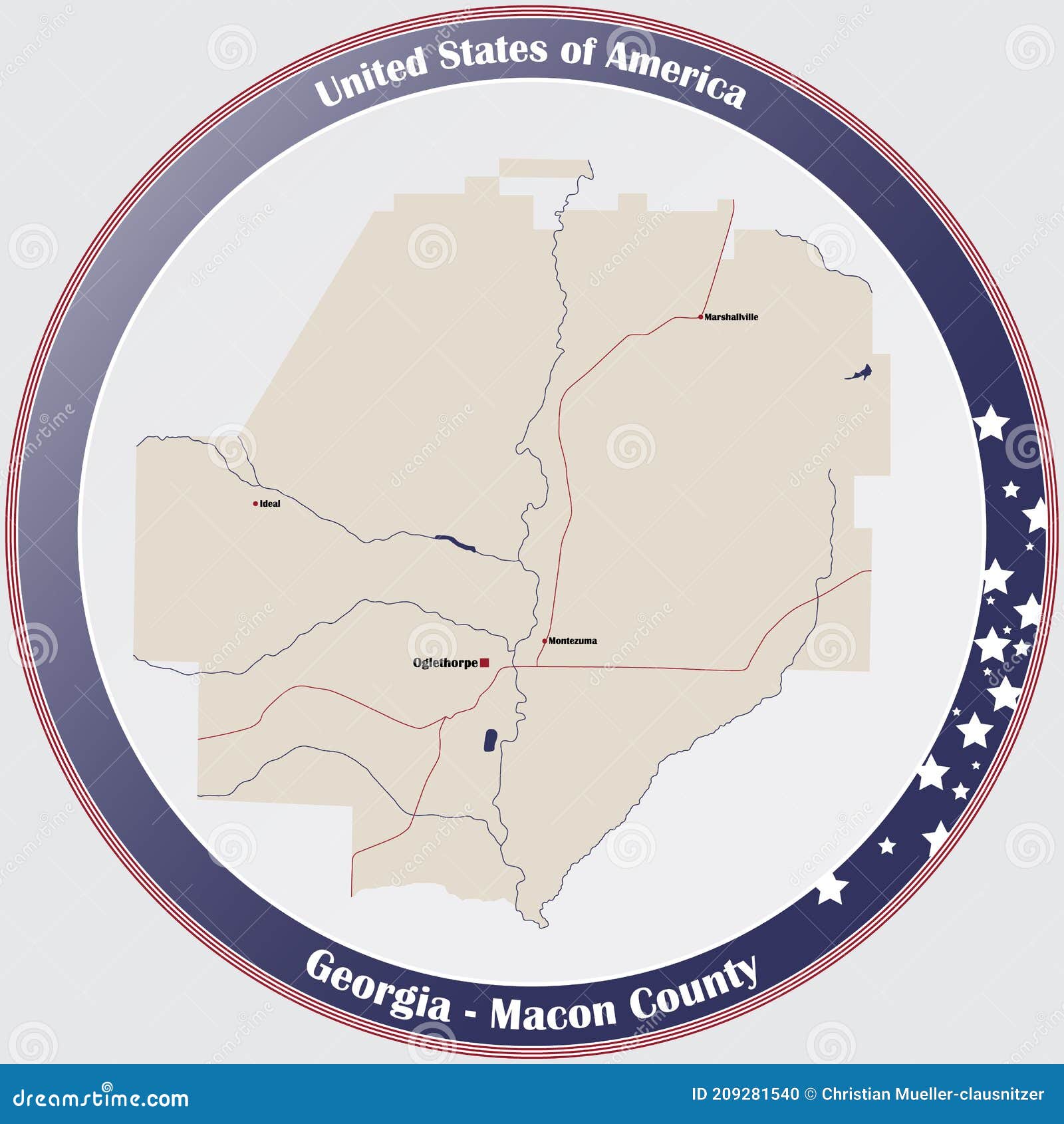 Map of Macon County in Georgia Stock Vector - Illustration of road ...