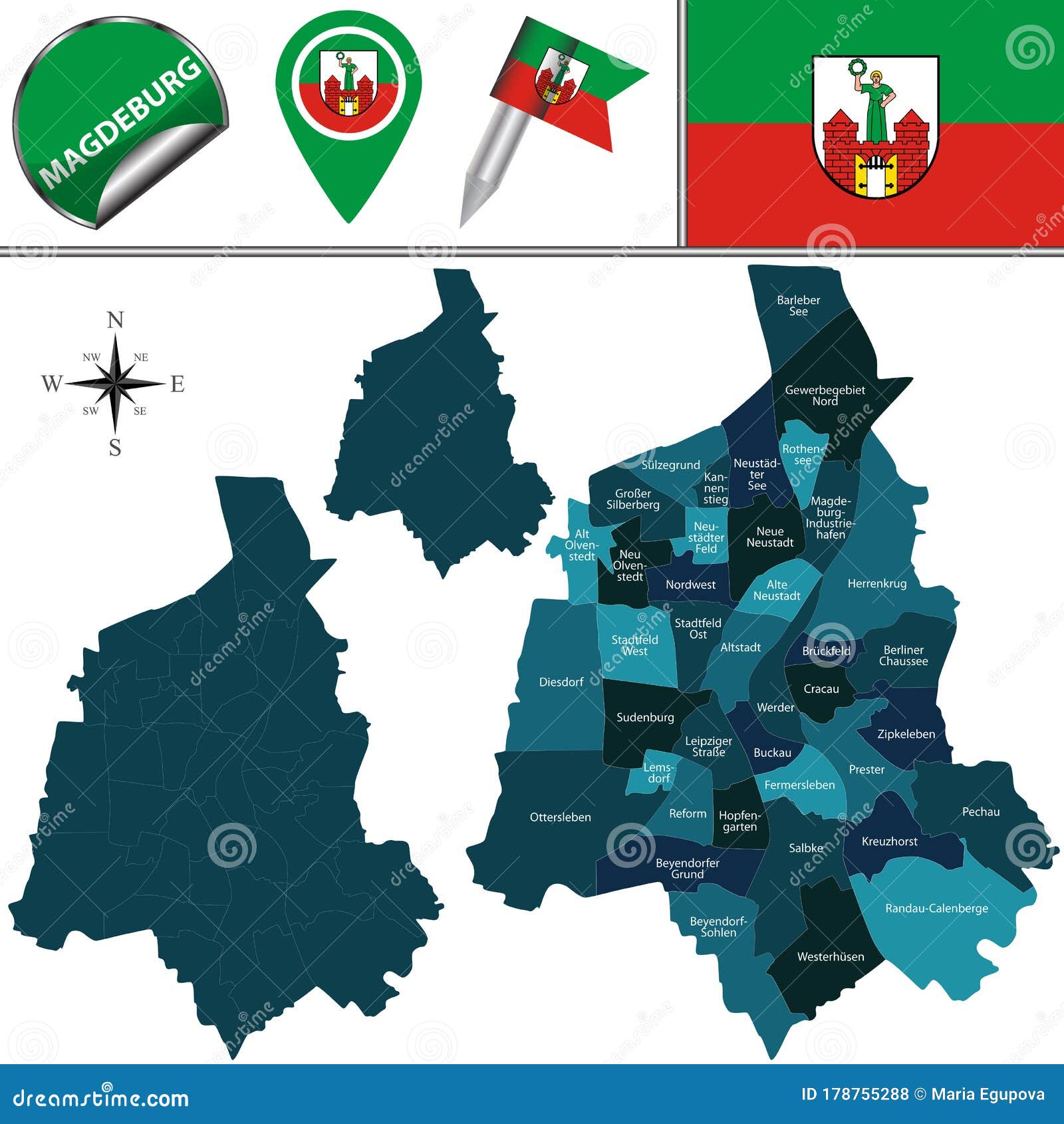 Map of Magdeburg, Germany stock vector. Illustration of boundary ...