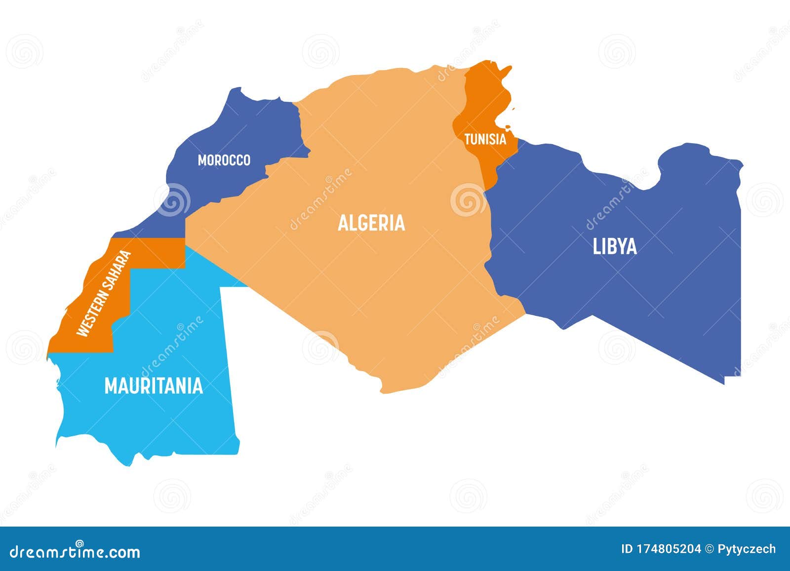 Map of Maghreb Countries - Northwest Africa States. Vector Illustration ...