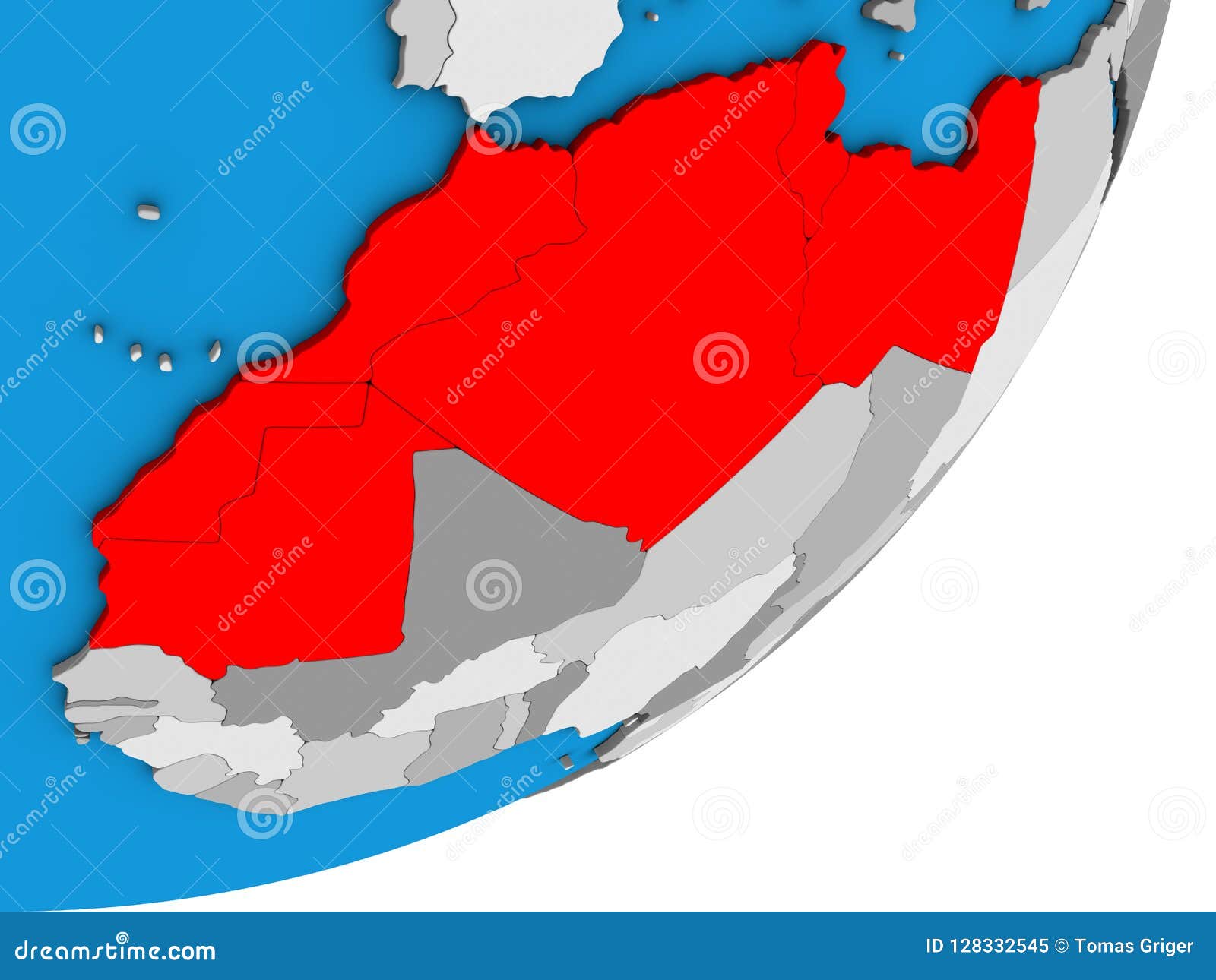 Map of Maghreb Region on 3D Globe Stock Illustration - Illustration of ...