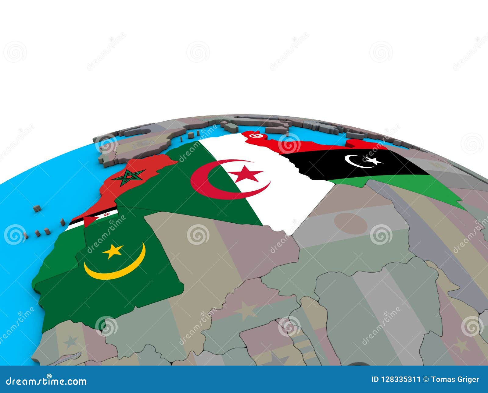 Map of Maghreb Region with Flags on Globe Stock Illustration ...