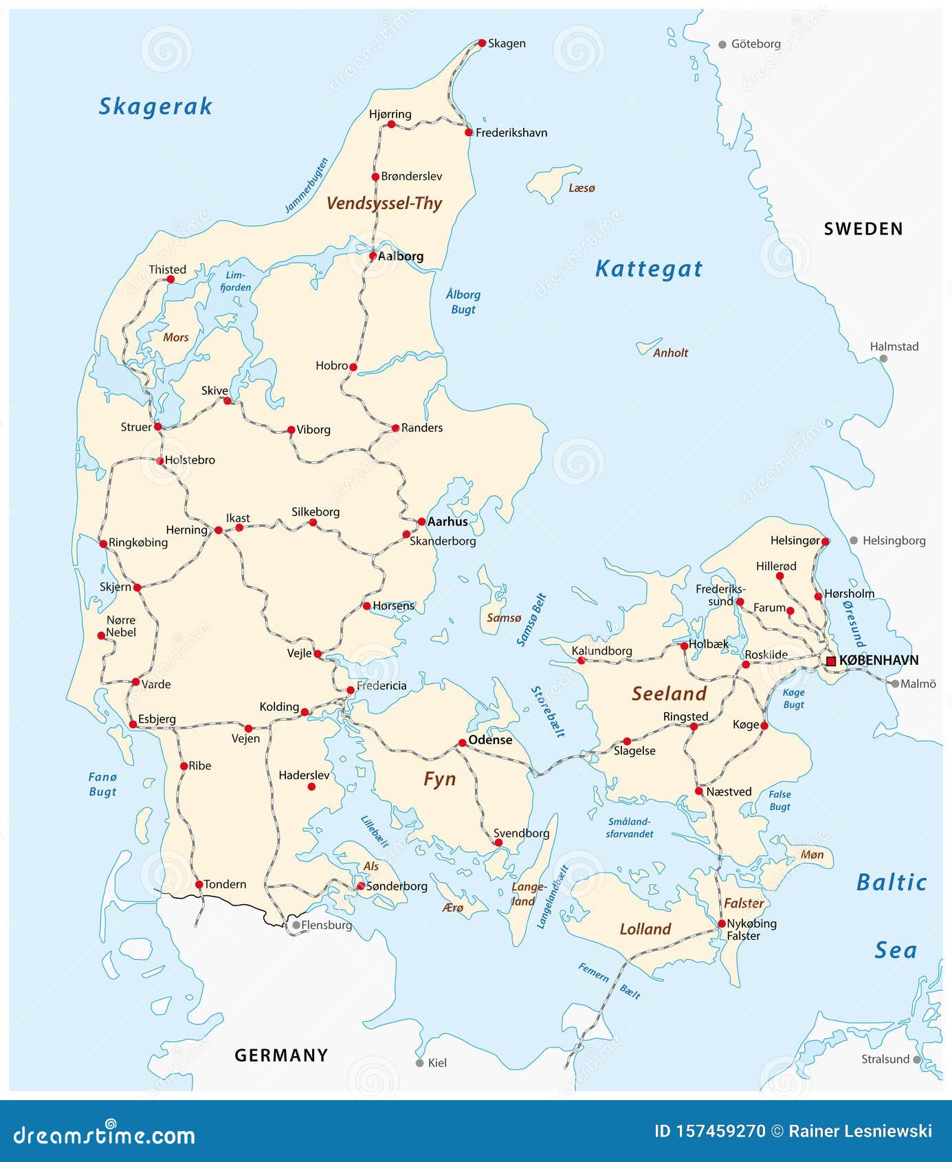 Map of the Main Railroad Tracks in Denmark Stock Vector - Illustration ...