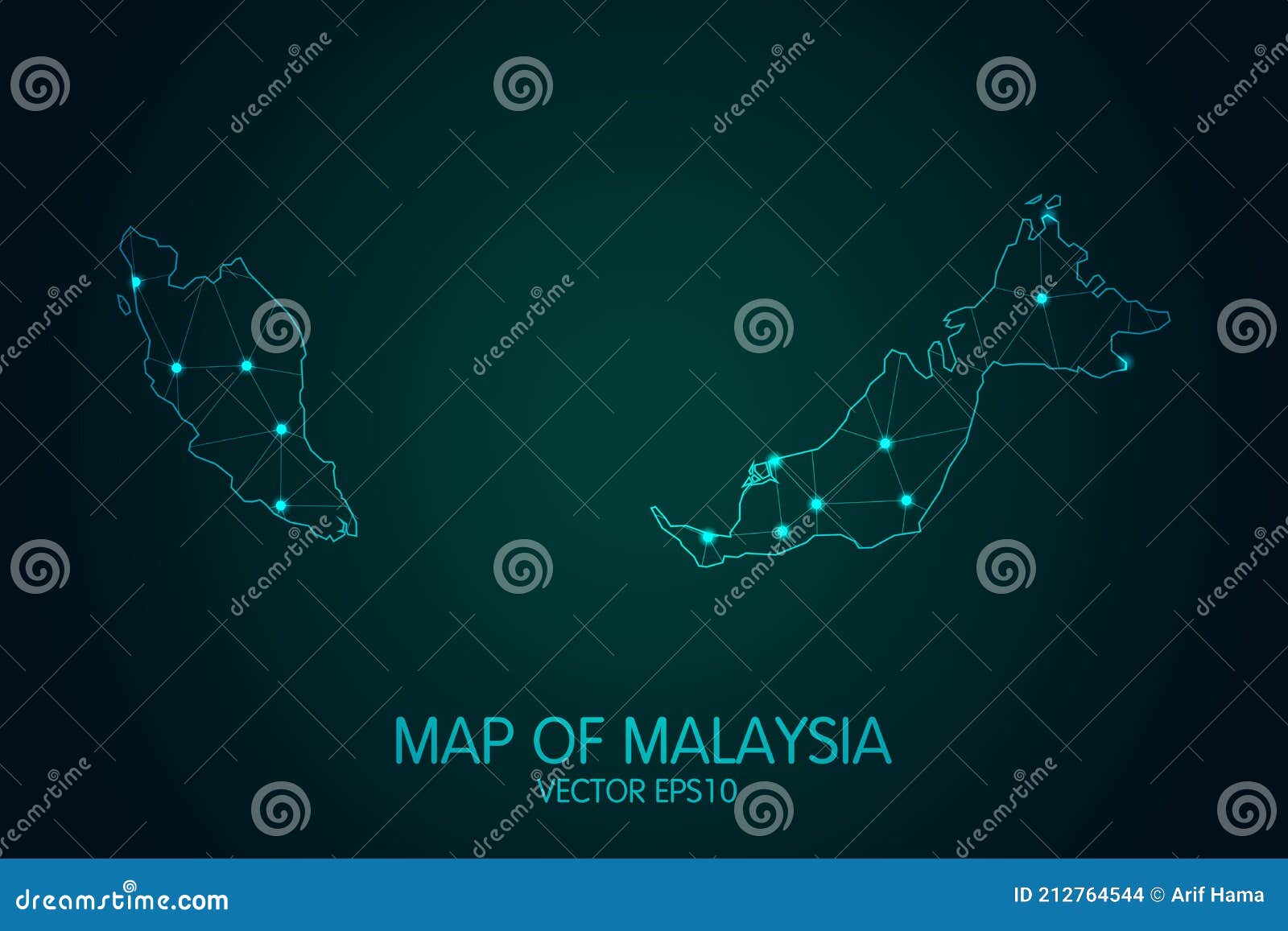 Map of Malaysia - with Glowing Point and Lines Scales on the Dark ...