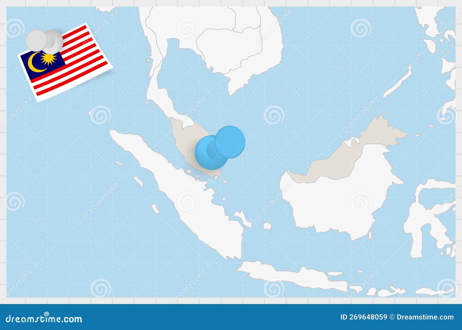 Map of Malaysia with a Pinned Blue Pin. Pinned Flag of Malaysia Stock ...