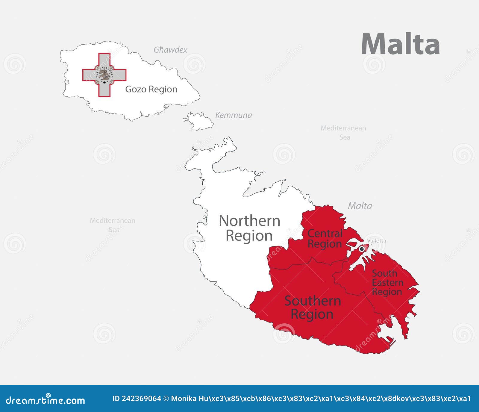 Map Of The Malta In The Colors Of The Flag With Current Regions And ...