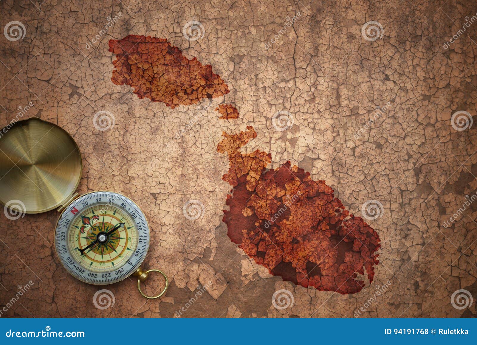 Map of Malta on a Old Vintage Crack Paper Stock Photo - Image of brown ...