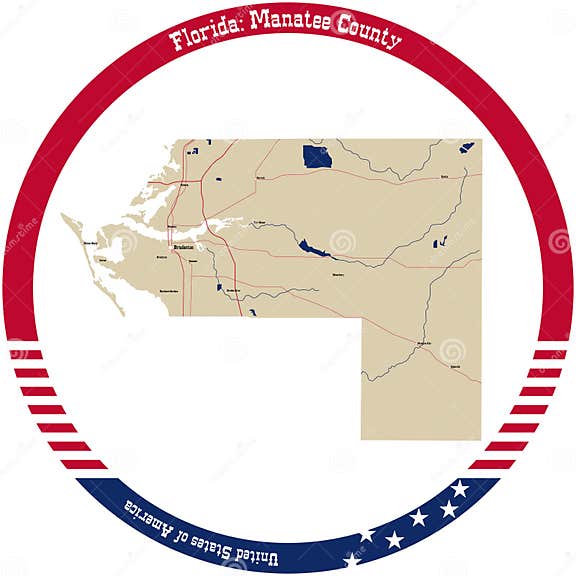 Map of Manatee County in Florida, USA Stock Illustration - Illustration ...