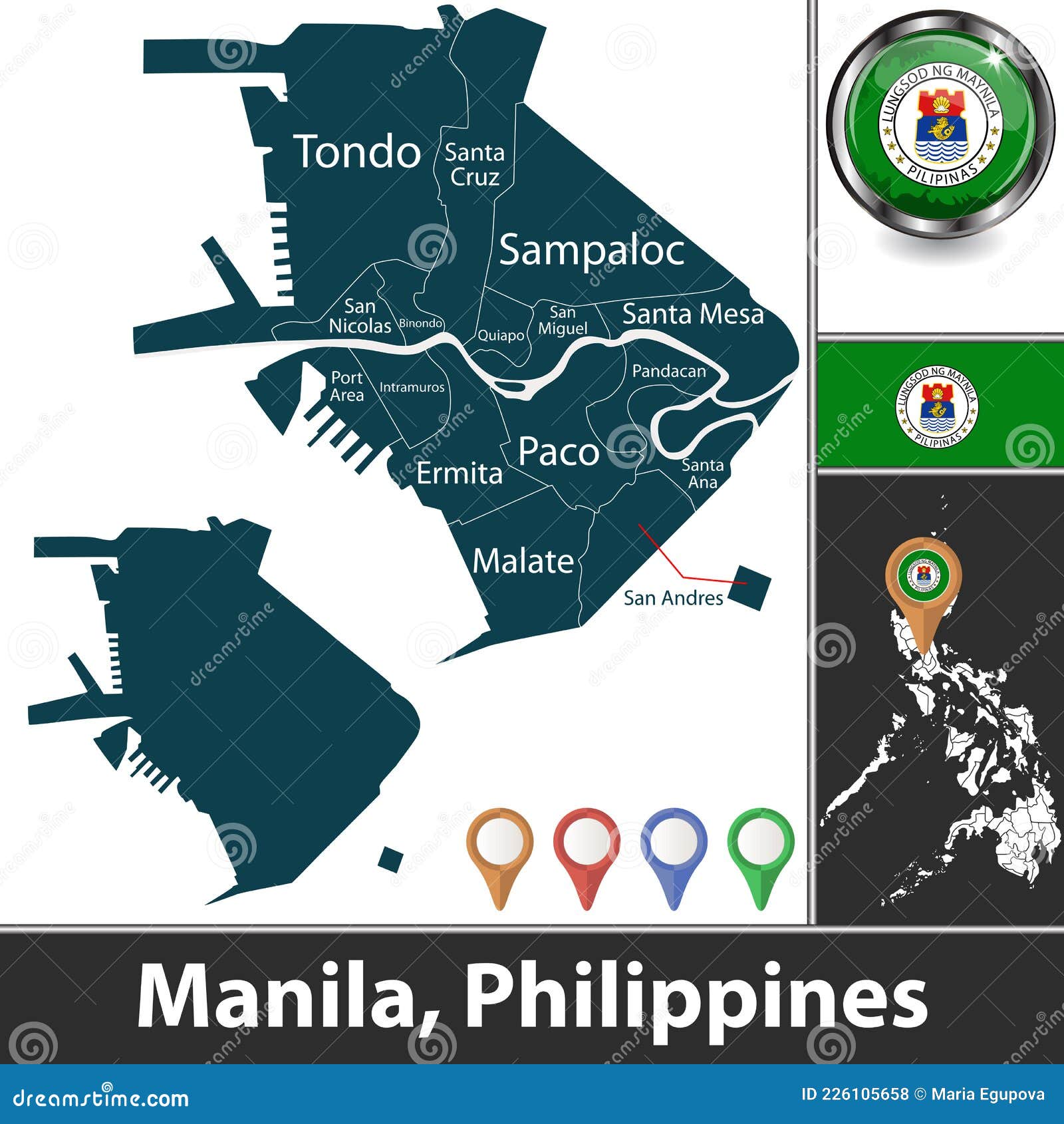 Map of Manila, Philippines stock vector. Illustration of santa - 226105658