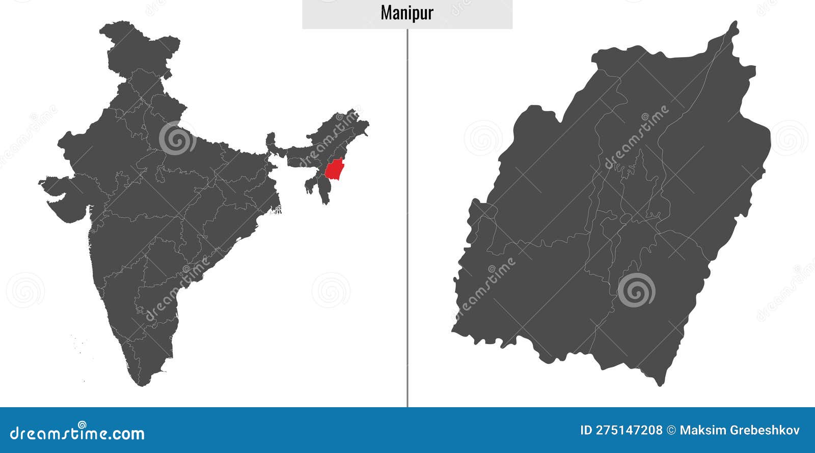 Map of Manipur State of India Stock Vector - Illustration of geography ...