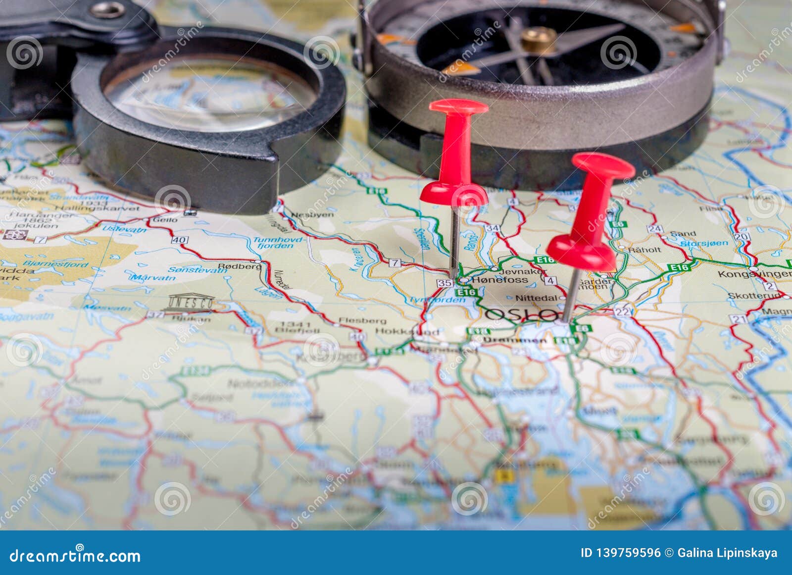 Map Marked City and Compass in the Background Stock Photo - Image of ...