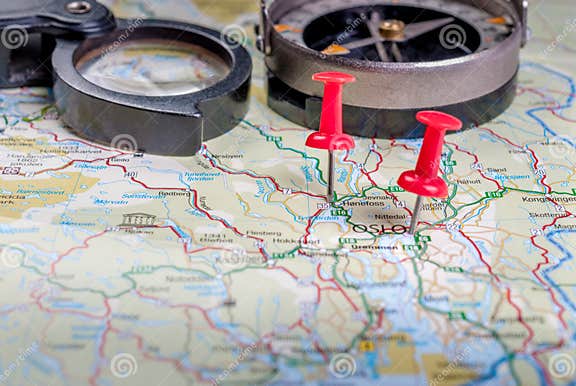 Map Marked City and Compass in the Background Stock Photo - Image of ...