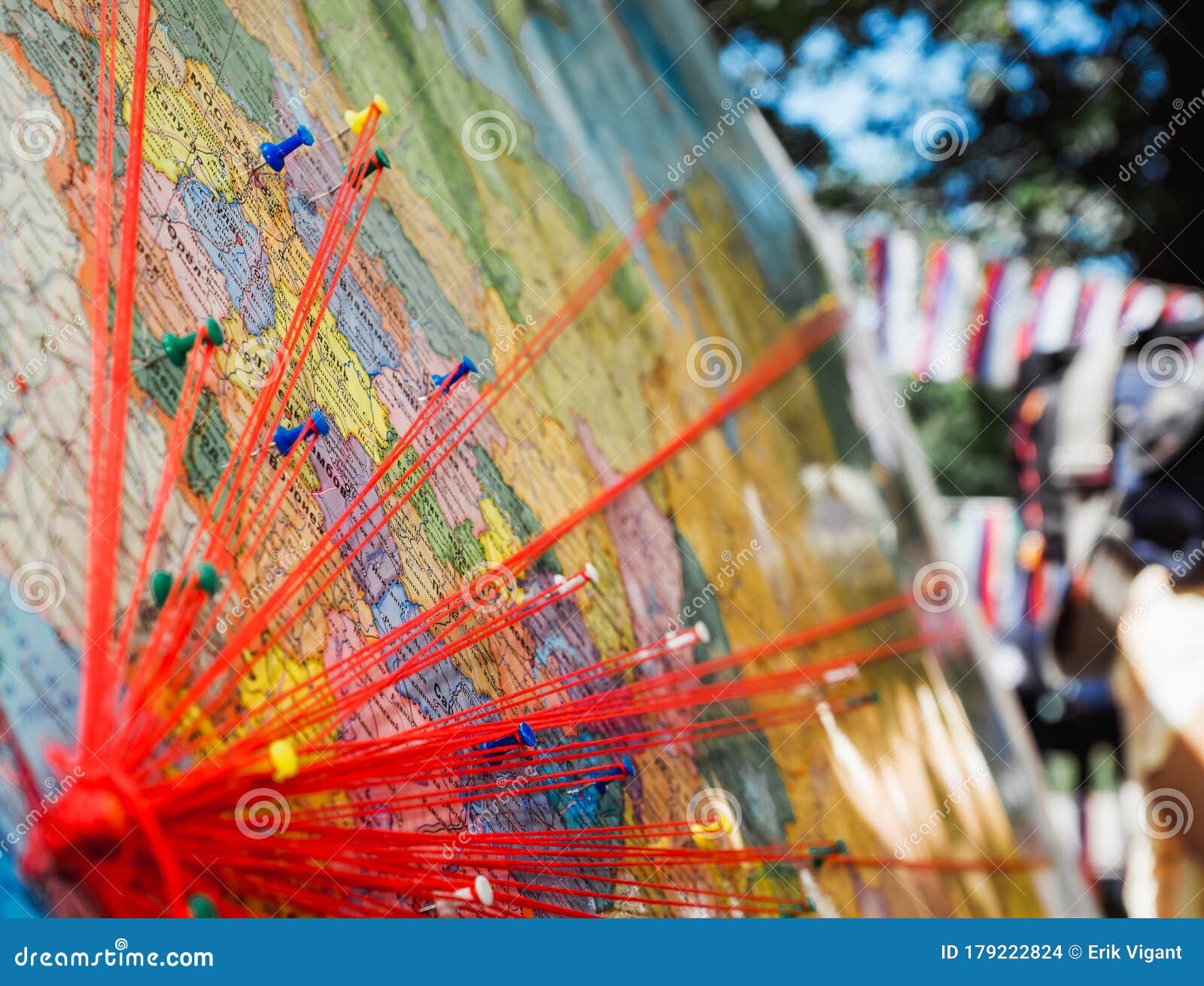 On the Map are Marked with Red Threads Paths of Movement Stock Photo ...