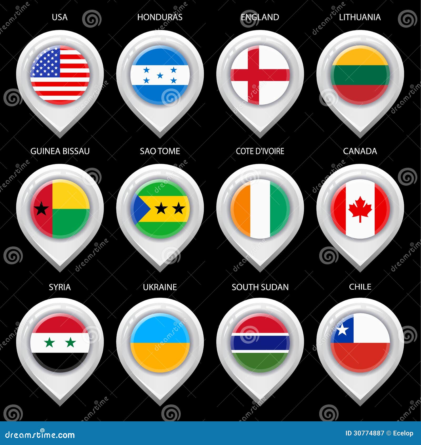 Map Marker with Flag-set Eghth Stock Vector - Illustration of circular ...