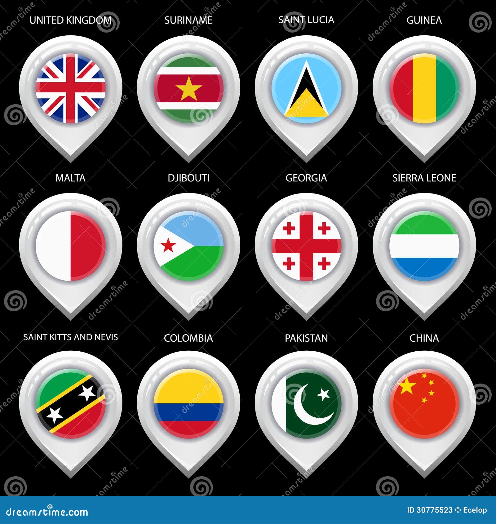 Map Marker with Flag-set Fourth Stock Vector - Illustration of mark ...