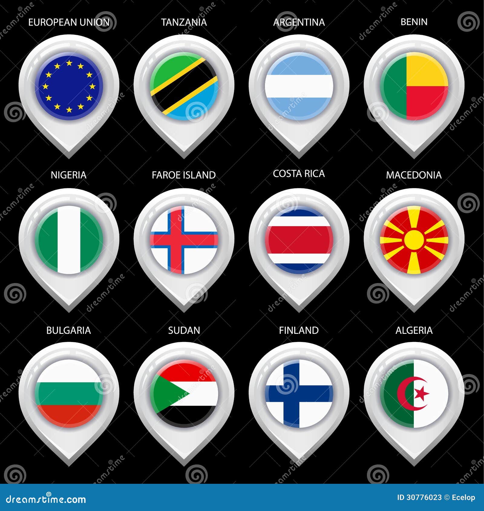 Map Marker with Flag-set Second Stock Vector - Illustration of guide ...