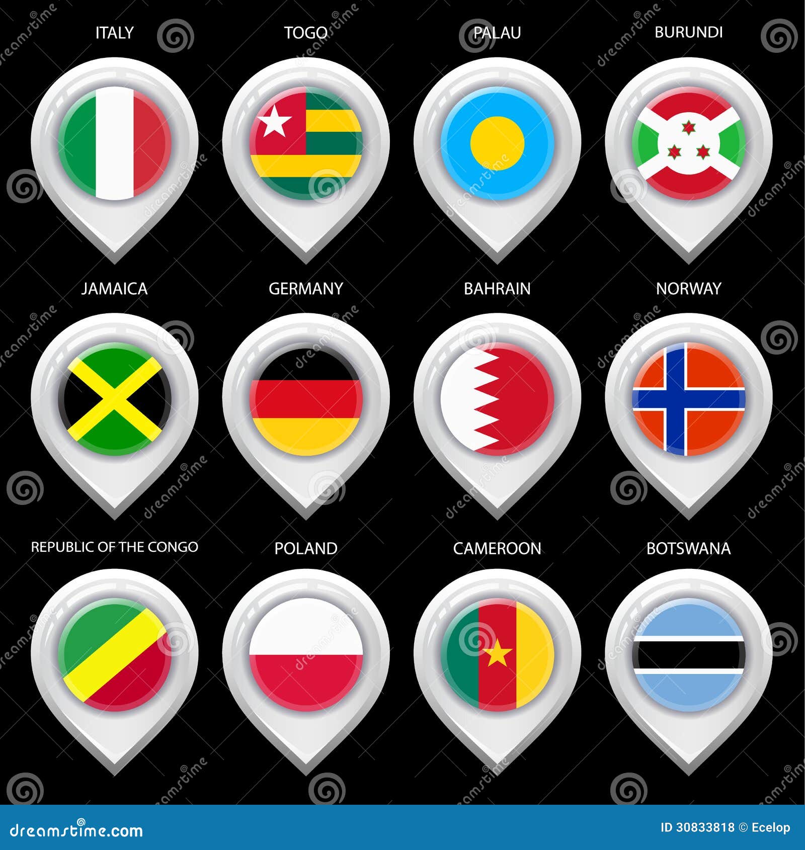 Map Marker with Flag-set Seventh Stock Vector - Illustration of east ...