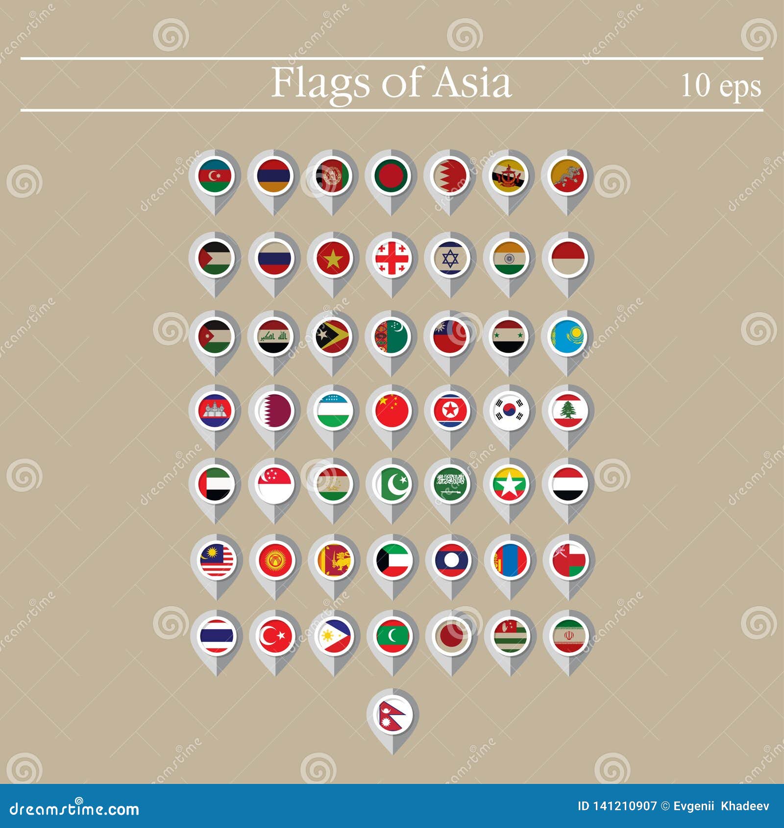 Map Marker with Flags. Asia. Vector Illustration 10eps Stock ...