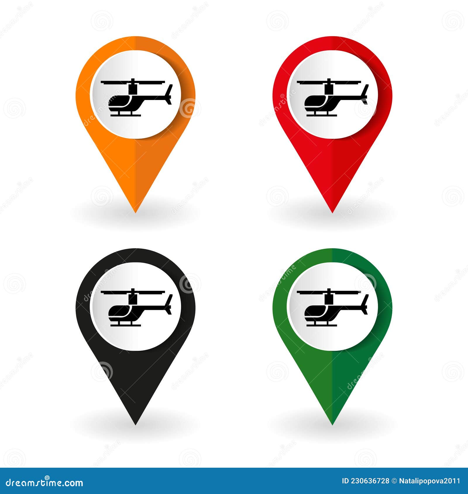 Map Marker with Helicopter Icon, Vector Illustration. Flat Design Style ...