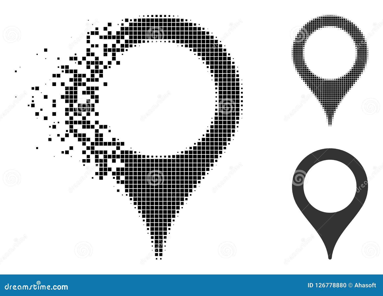 Fractured Pixel Halftone Map Marker Icon Stock Vector - Illustration of ...