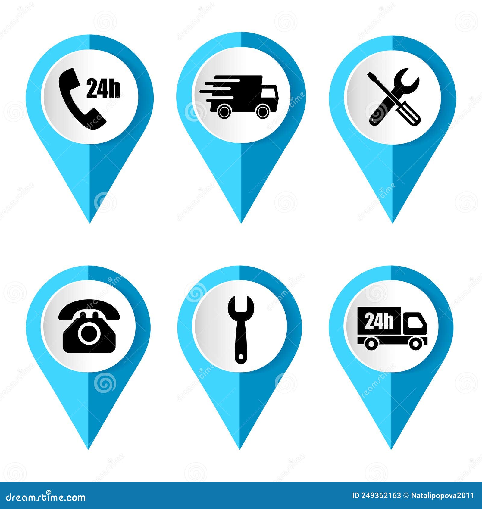 Map Marker with Icon of a Service Vector Illustration, Set of Colorful ...