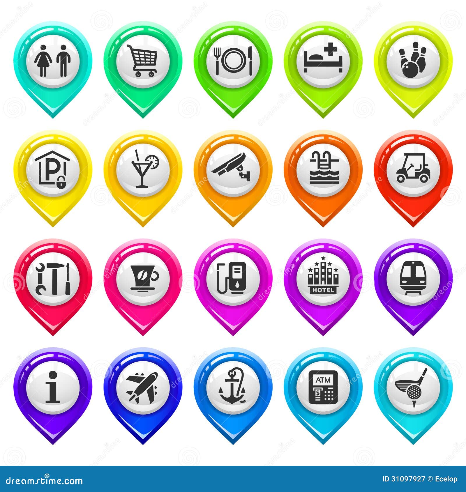 Map Marker with Icons-set One Stock Vector - Illustration of ...