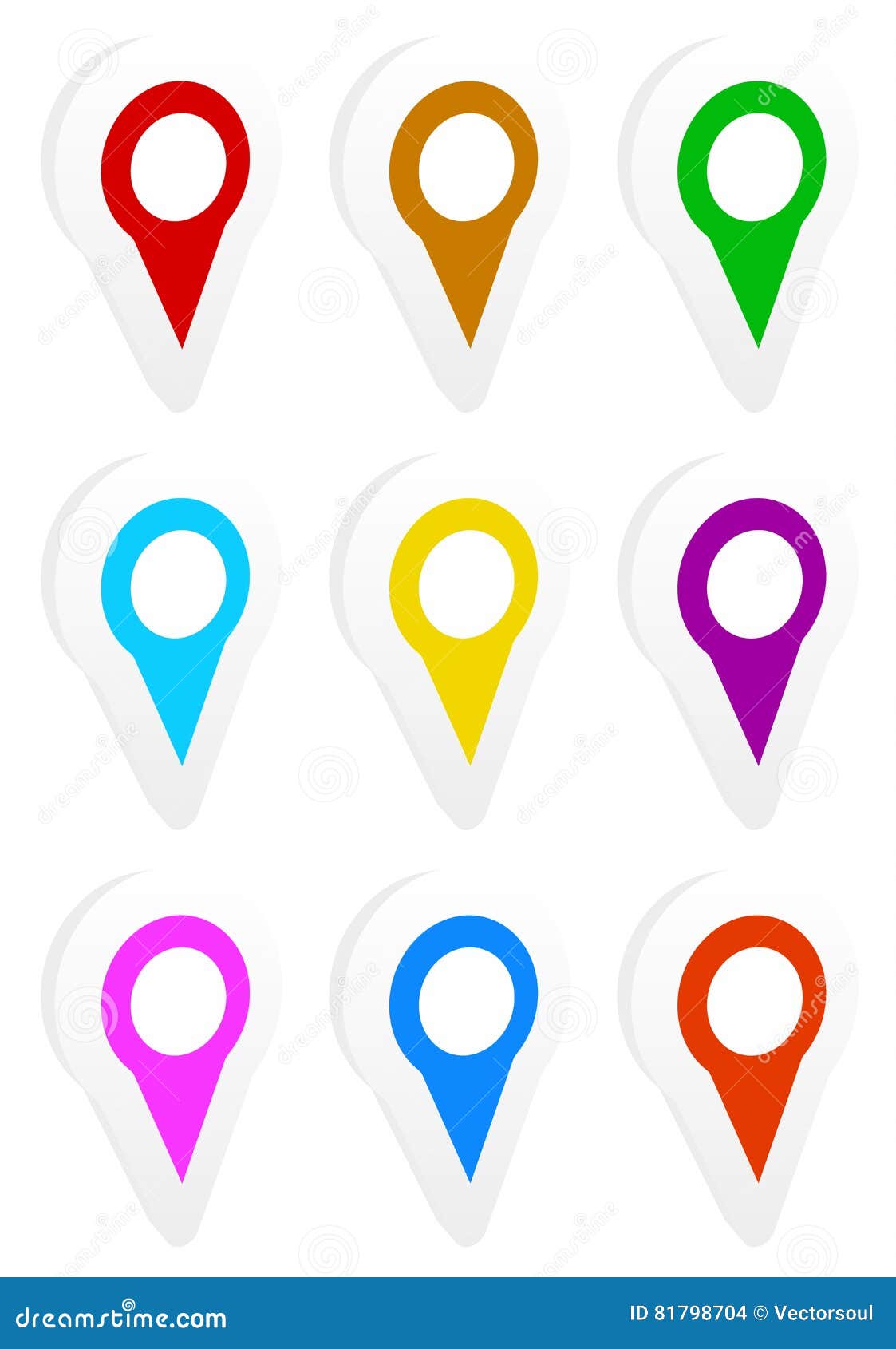 Map Marker, Map Pin Icon Set in 9 Colors Stock Vector - Illustration of ...