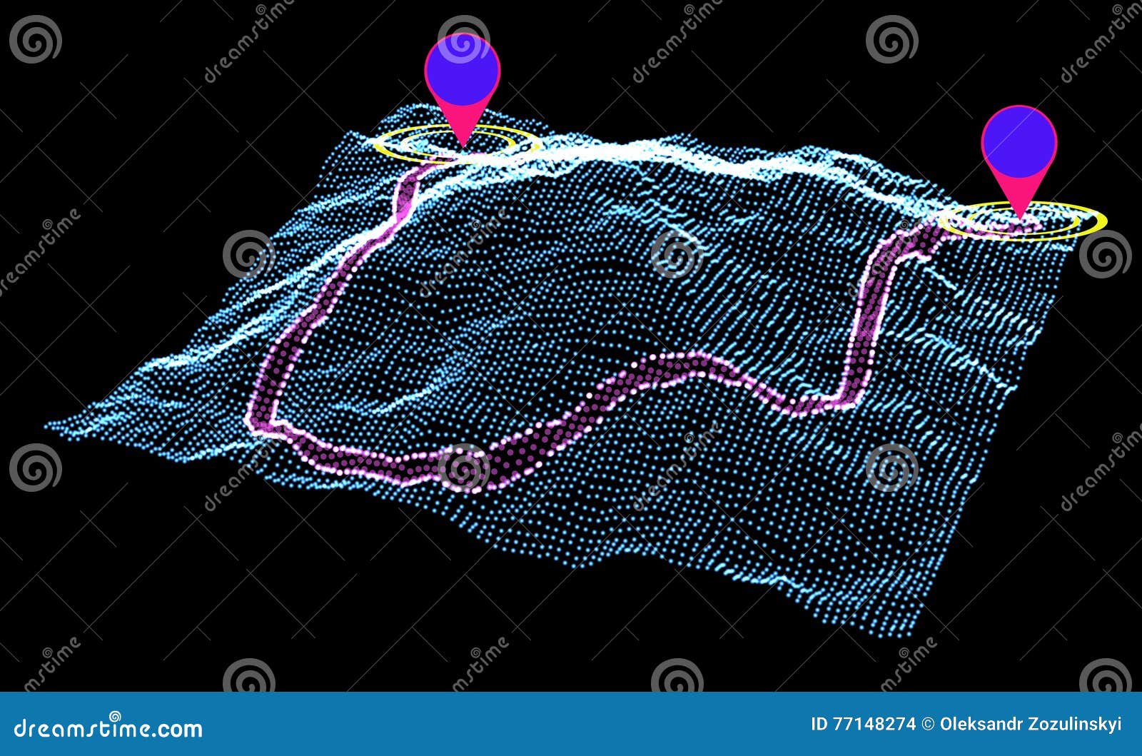Map Marker Pointer with Dots Road Vector Outline Style. GPS Navigation ...