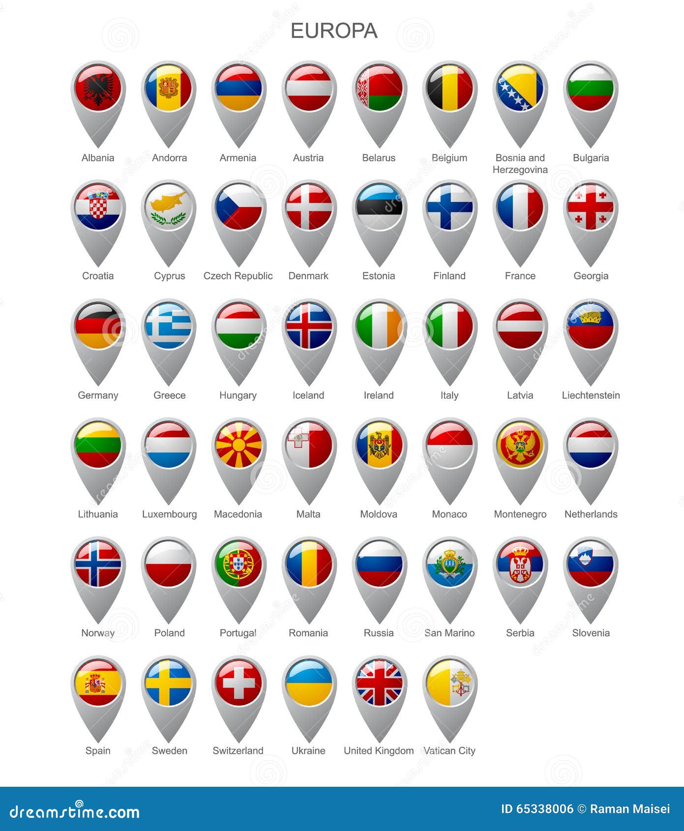 Map Marker Set with Flags of Europa Stock Vector - Illustration of ...