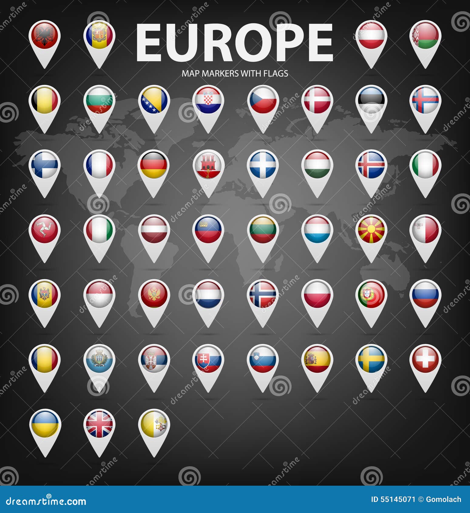 Map Markers with Flags - Europe. Original Colors Stock Vector ...
