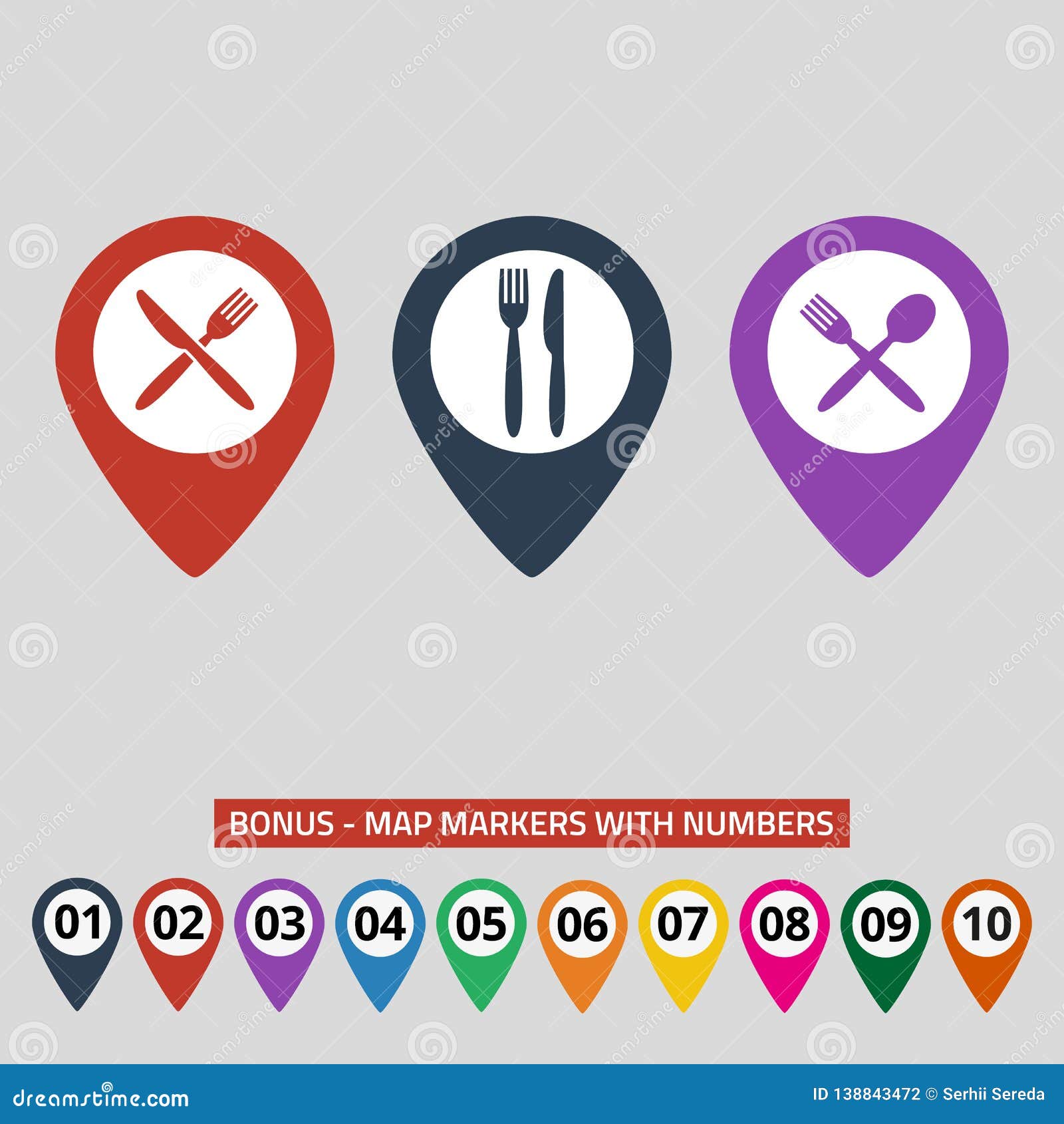 Map Markers with Fork Spoon and Knife Stock Illustration - Illustration ...